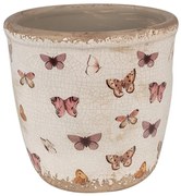 Béžový keramický obal na květináč s barevnými motýly Helga – 15x14 cm
