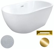 Besco Akrylátová volně stojící vana Navia Glam S 140x75 (150x80, 160x80) Barva: Bílá/stříbrná, Rozměry (cm): 140x75, Typ a barva výpustě: Click-Clack s přepadem, zlatá