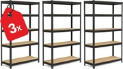Akce 3x Regál 180x90x30 cm lakovaný 5-policový, nosnost 875 kg - černý