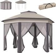 Outsunny zahradní altán skládací altán 4x4m pop-up stan party stan s taškou na přenášení a 6 bočními panely, dvojitá šestihranná střecha v kávové a b…