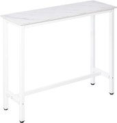 HOMCOM Barový Stůl Vysoký Stůl s Melaminovou Deskou v Mramorovém Efektu a Ocelovými Nohy Moderní Styl pro Kuchyň, Kavárnu a Jídelnu 120x40x100 cm Bílá