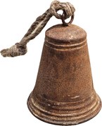Rezavý antik veliký plechový zvonek se šňůrkou L - Ø 13*16 / 30 cm