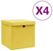 Úložné boxy s víky 4 ks 28 x 28 x 28 cm žluté