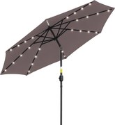 Outsunny Zahradní Slunečník Ø265 cm s 32 Solárními LED Světly, Ocelový Sloupek a Kloubový Mechanismus pro Šedou Terasu | Aosom