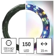 Vánoční osvětlení EMOS D3AM03 ZY1920T 150LED nano řetěz zelený 15m multicolor s časovačem