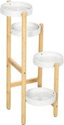 Outsunny bambusový stojan na květiny s 4 kulatými policemi, nosnost 20 kg pro vnitřní a venkovní použití Ø28x80 cm Přírodní a bílá | Aosom