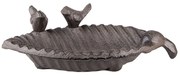 Hnědé litinové pítko/ krmítko pro ptáčky ve tvaru listu - 19*10*5 cm