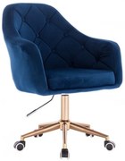 LuxuryForm DESIGN Otočné křeslo ANDORA VELUR na zlaté podstavě s kolečky - modré