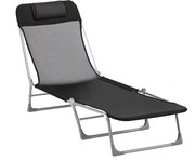 Skládací a polohovací sluneční lehátko Outsunny s nastavitelným opěradlem a podhlavníkem ve 5 úrovních z prodyšného textilního materiálu 182x56x28 cm