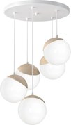 Závěsné svítidlo Sfera, 5x bílé skleněné stínítko, w/dřevo, o