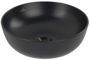 Villeroy & Boch Artis - Umyvadlo na desku, průměr 43 cm, bez přepadu, bez otvoru pro baterii, CeramicPlus, Pure Black 417943R7