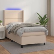 Box spring postel matrace a LED cappuccino 90x200 cm umělá kůže