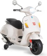 HOMCOM Elektrická motorka pro děti 3-6 let s licencí VESPA, bateriová motorka s hudbou, rychlost 2-3 km/h a zvonkem, nosnost 25 kg, bílá | Aosom