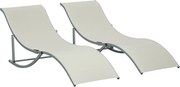 Outsunny Sada 2 Zahradních Lehátka Látková Lehátka Relaxační Křesla Ergonomická Hliníková Texteline Béžová 165 x 61 x 63 cm | Aosom