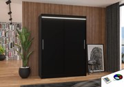 ADRK Šatní skříň posuvná s LED osvětlením DENVER B 150 L, černá
