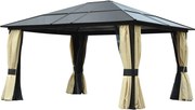 Luxusní venkovní altán Outsunny, hliníkový zahradní stan s poloprůhlednou PC střechou 420 x 360 x 275 cm | Aosom