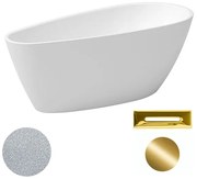 Besco Akrylátová volně stojící vana Goya A-line Glam S 160x73 (170x80) Barva: Bílá/stříbrná, Rozměry (cm): 160x73, Typ a barva výpustě: Click-Clack s přepadem, zlatá