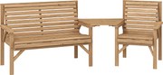 Sada 3 zahradních židlí, sada balkonového nábytku s otvorem pro slunečník, zahradní židle, lavice, odnímatelný stůl 121x65x90 cm přírodní dřevo