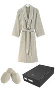 Unisex župan MICRO COTTON v dárkovém balení + papuče XL + papučky (42/44) + dárkové balení Světle béžová