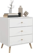 HOMCOM Skandinávská komoda s 3 zásuvkami Bílá rukojeť Šikmé nožky z masivního borového dřeva | Aosom