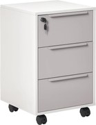 HOMCOM zásuvková jednotka se 3 zásuvkami – kancelářský file cabinet s kolečky, zámkem a 2 klíči pro domácí kancelář 40x40x63,5 cm bílá a šedá | Aosom