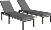 sada 2 lehátek polyratanové zahradní lehátko s 5směrně nastavitelným opěradlem s nosností do 120 kg světle šedá