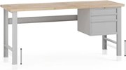 Výškově nastavitelný dílenský stůl G7, buková spárovka, 2000 x 800 x 840-1040 mm, 1x kontejner, 3 zásuvky, šedá