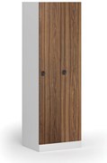 Kovová šatní skříňka S1, 2 oddíly, 1850 x 600 x 500 mm, kódový zámek, laminované dveře, ořech