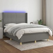 Box Spring Postel S Matrací A Led Textil Tmavě Šedá Svislé pruhy 140 x 19