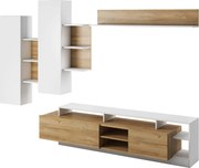 Obývací stěna Alva – bílá s dekorem dub grandson, moderní TV sestava 260 cm