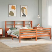 Postel s knihovnou bez matrace hnědá 200 x 200 cm masivní dřevo 3321921
