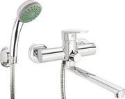 Deante Tubo, nástěnná vanová baterie s prodlouženým ramenem 339mm a ruční sprchovou soupravou, chromová, DEA-BUT_057M