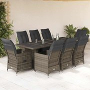 9dílný zahradní bistro set s poduškami šedý polyratan 3277261