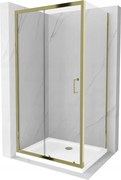Mexen Apia sprchový kout s posuvnými dveřmi 100 (dveře) x 80 (stěna) cm, 5mm čiré sklo, zlatý profil + bílá sprchová vanička SLIM, 840-100-080-50-00-4010G