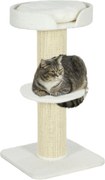 PawHut Kočičí škrabací strom Výška 91 cm 3-podlažní kočičí věž s odpočinkovou platformou a sisalovým sloupem 45x45x91 cm Krémová | Aosom