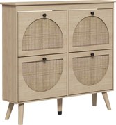 HOMCOM Botník se 4 skládacími zásuvkami pro 20 párů obuvi s nastavitelnou policí, bohémský styl, nohy z masivního dřeva, 105 x 24 x 97,5 cm Přírodní |
