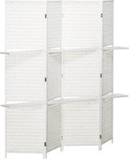 HOMCOM Skládací paraván se 4 panely 181x180 cm s policemi, dekorativní oddělovací příčka do ložnice, obývacího pokoje, kuchyně - Bílá | Aosom