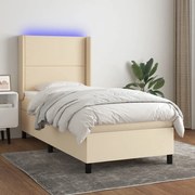 Box spring postel s matrací a LED krémová 100x200 cm textil