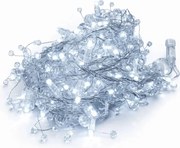 Eco Fix LED světelný řetěz, venkovní s krystalky, ledově bílá s FLASH, 8 m, 80 diod, čirý kabel, IP44, 24V