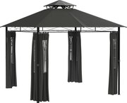 Pavilon Outsunny přibližně 3 x 3 m, Zahradní stan se stěnou, Party stan s dvojitou střechou, Nepromokavý event stan, Zahradní altán, pro balkon, teras
