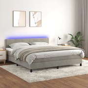 Box spring postel s matrací a LED světle šedá 160x200 cm samet 3134291