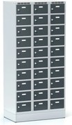 Šatní skříňka S6 s úložnými boxy na soklu, 30 boxů, 1920 x 900 x 500 mm, otočný zámek, tmavě šedé dveře