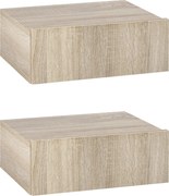 HOMCOM Sada 2 Floating Nočních Stolků s 1 Šuplíkem, Nástěnný Design Moderní Styl pro Ložnici 40x30x15 cm Přírodní | Aosom