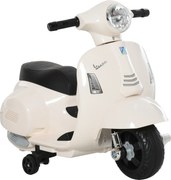 HOMCOM VESPA elektrická motorka pro děti, 18-36 měsíců, 3 km/h, LED světlo a zvuk, PP plast a kov, bílá, 66.5x38x52cm| Aosom