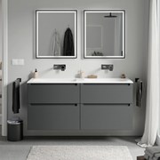 Koupelnová skříňka VIREO 120 cm s dvojumyvadlem z minerálního odlitku CREAM Možnost volby barvy
