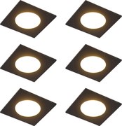 Sada 6 moderních zapuštěných bodových svítidel černá vč. LED 3-krokové stmívatelné IP65 - Simply