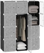 HOMCOM DIY Systém Šatníku se 2 Velkými a 9 Malými K cubes, Úložný prostor, Botník, Knihovna, Hračkový K cabinet Černá 111 x 47 x 145 cm | Aosom