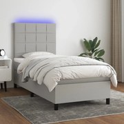 Box spring postel s matrací a LED světle šedá 90x200 cm textil 3134845