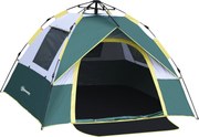 Outsunny Stan pro 3 osoby - Samonat desplející se kopulovitý stan s oknem, taškou na přenášení, háčky, podložkou a vodním sloupcem 1000 mm pro kempová