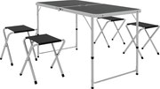 Outsunny 5-dílná kempingová sada skládacího stolu s židlemi, včetně 1 výškově nastavitelného stolu s otvorem na slunečník 120x60x55-70 cm a 4 skládací